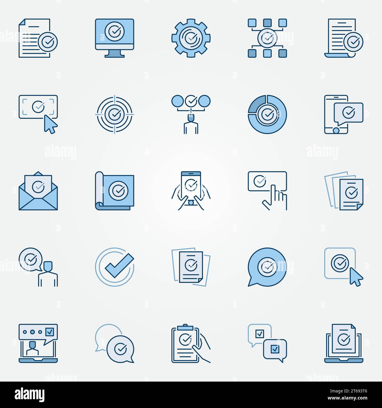 Approve blue icons set. Approved, verified, accepted, check list modern ...