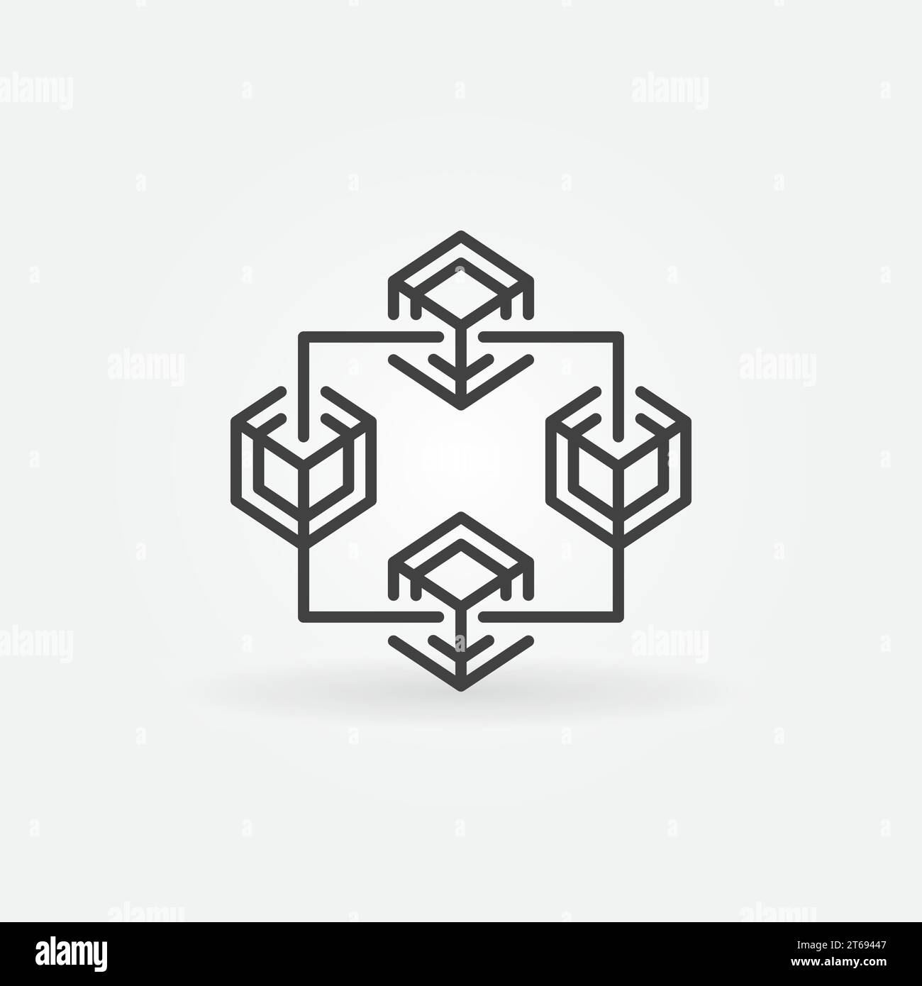 Fintech and block chain vector line icon. Blockchain technology design element in outline style ...