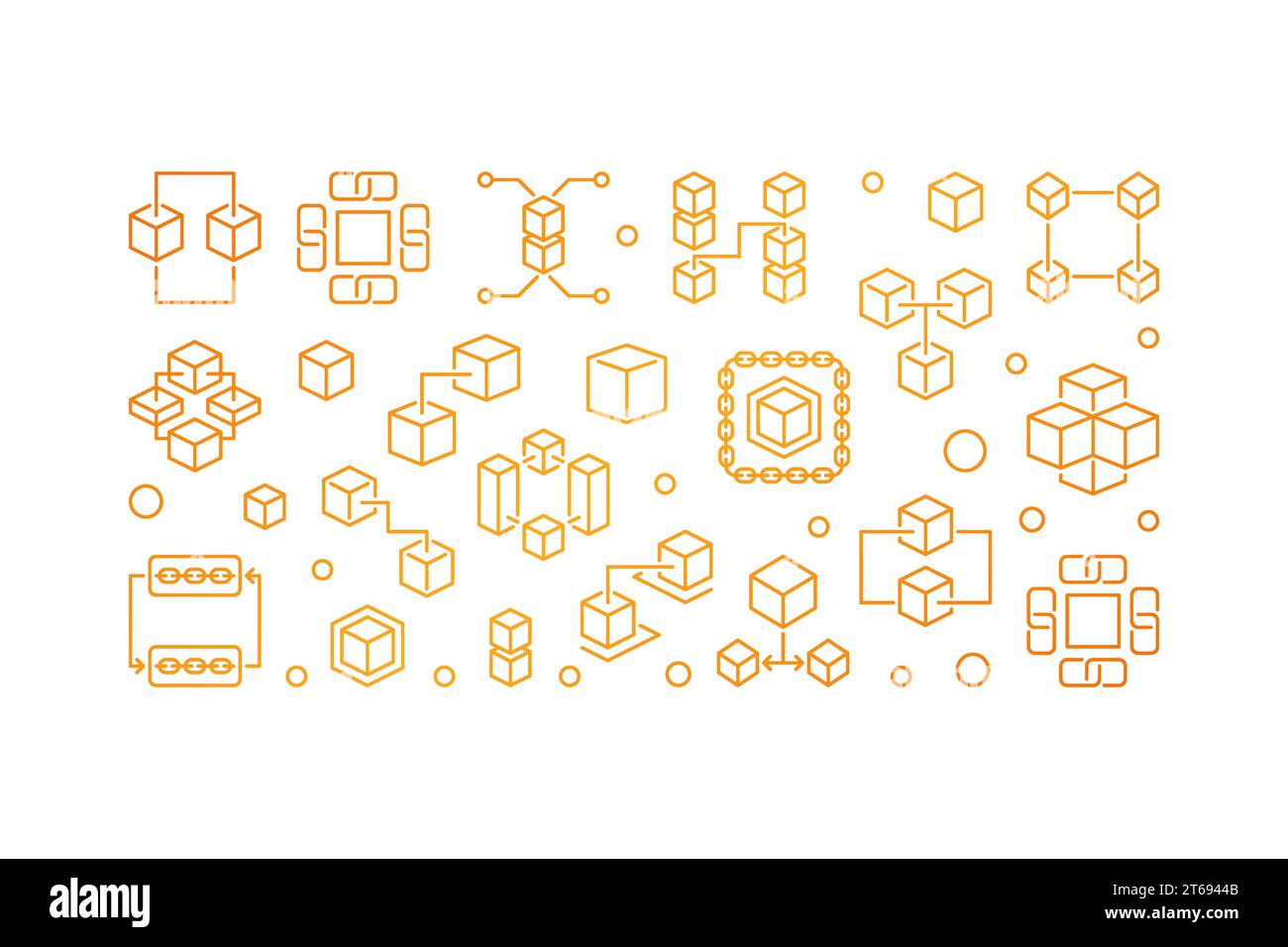 Blockchain technology vector yellow horizontal banner or illustration ...