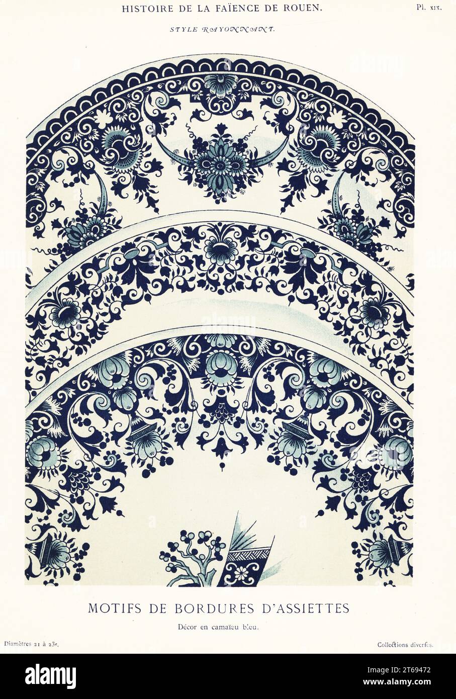 Plate border mofifs in blue camaieu, festoon style. Motifs de bordures ...