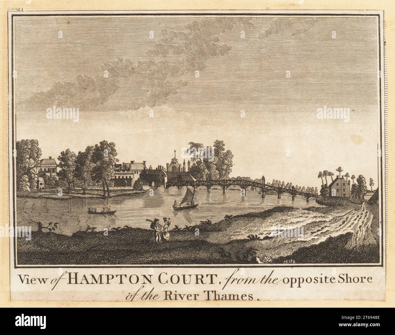 View of Hampton Court Palace on the River Thames, 1784. Buildings of ...