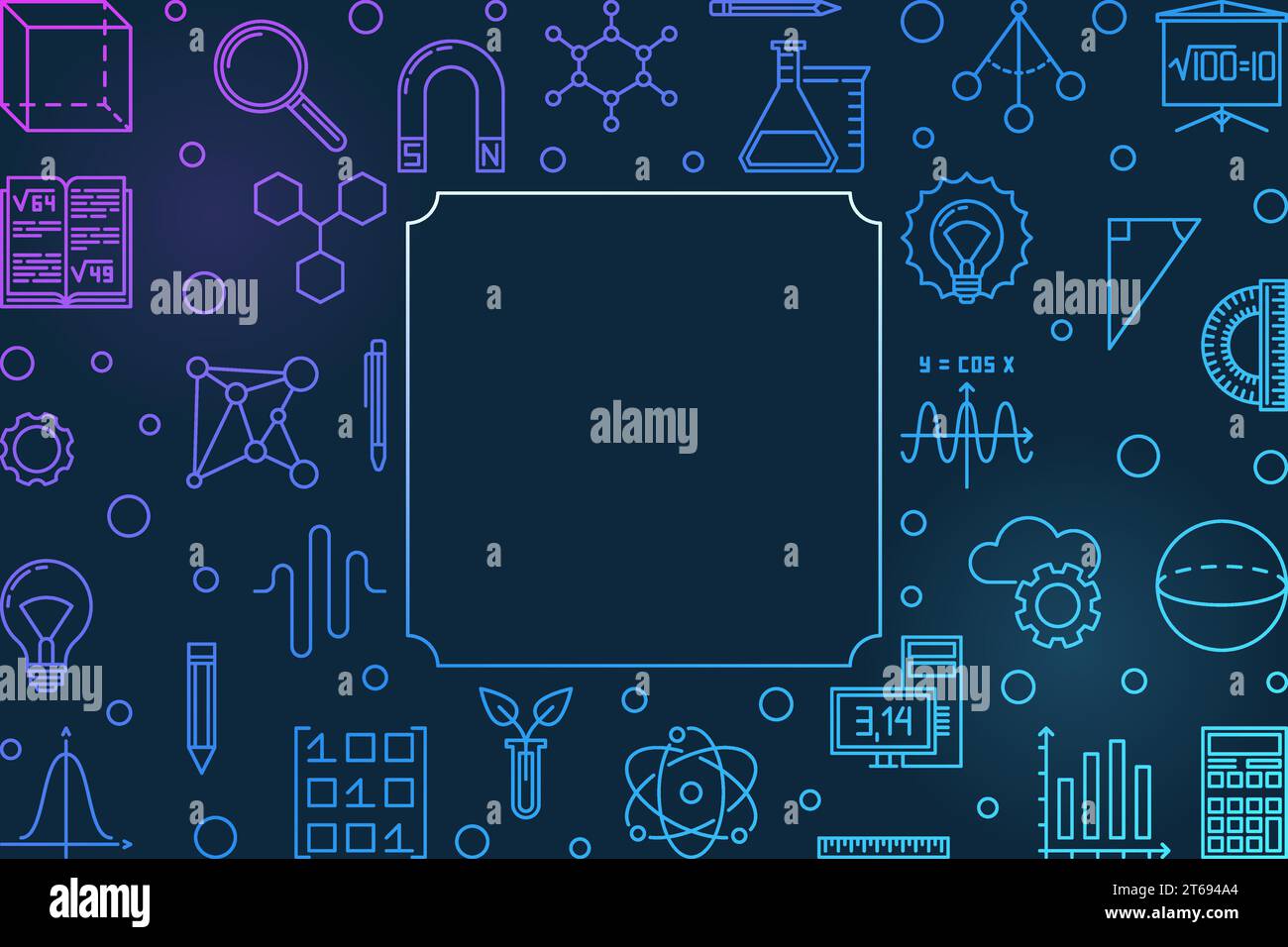 Science, Technology, Engineering and Mathematics creative horizontal frame. Vector STEM colored ...