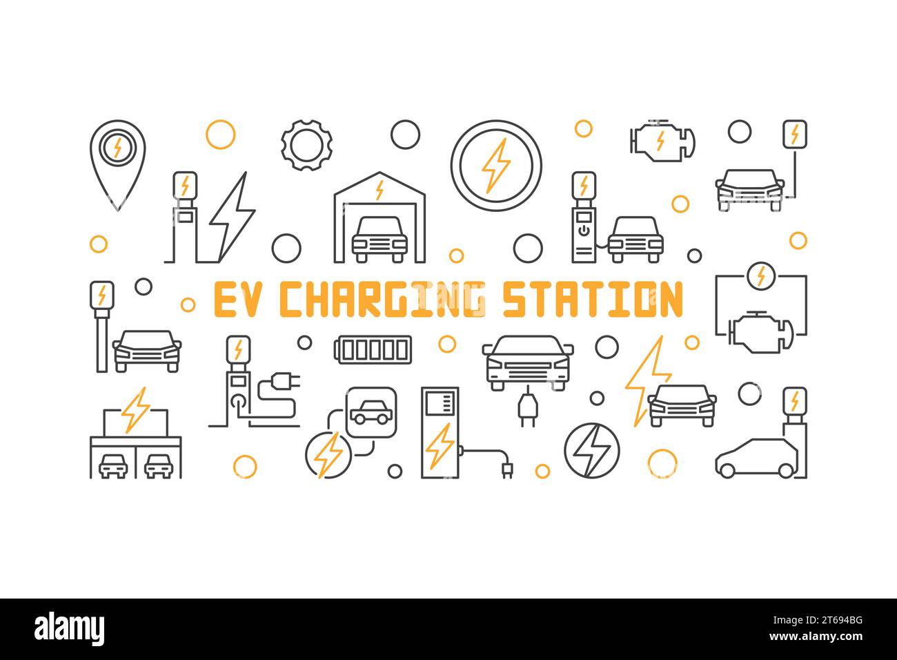 EV charging station vector illustration in thin line style. Electric ...