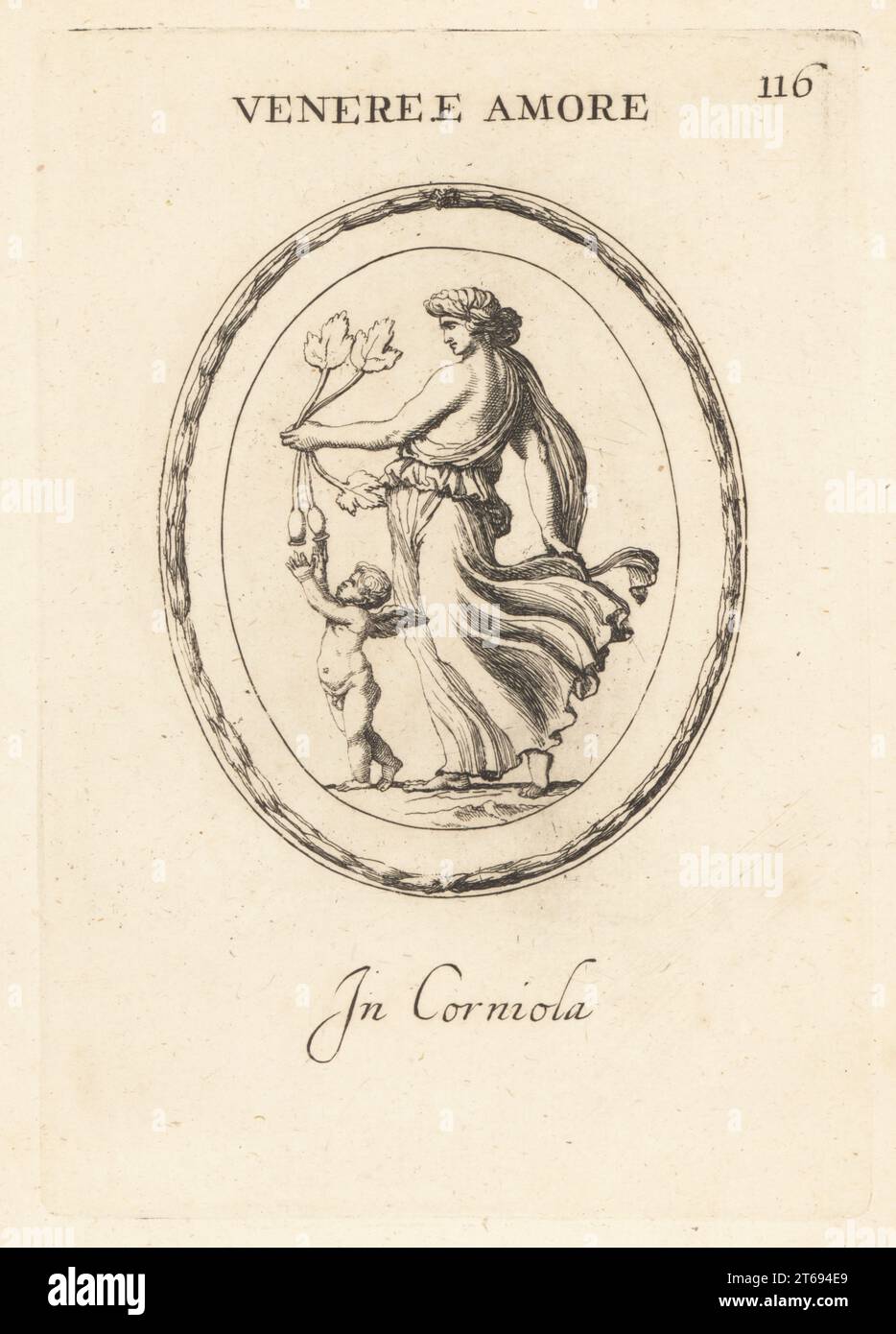 Venus, Roman goddess of love, holding poppy flowers, with Cupid. In ...