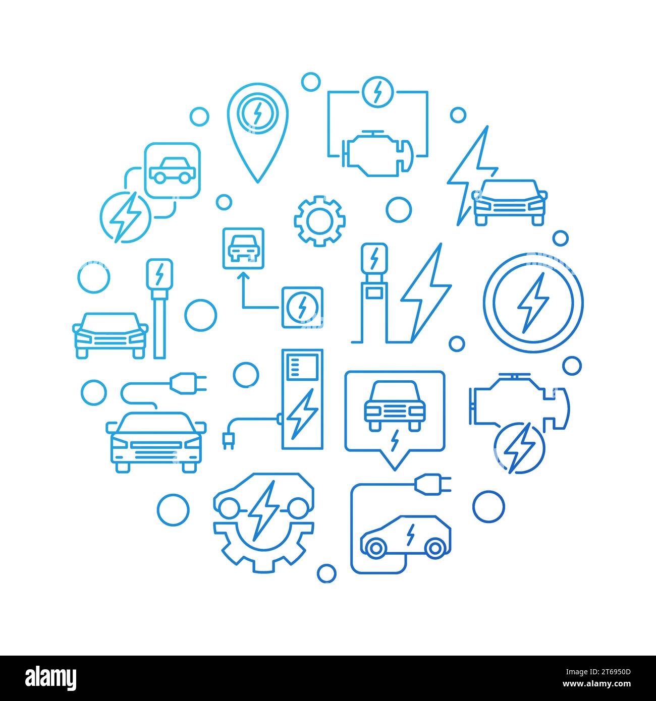 Electric vehicle circular vector blue illustration in thin line style ...
