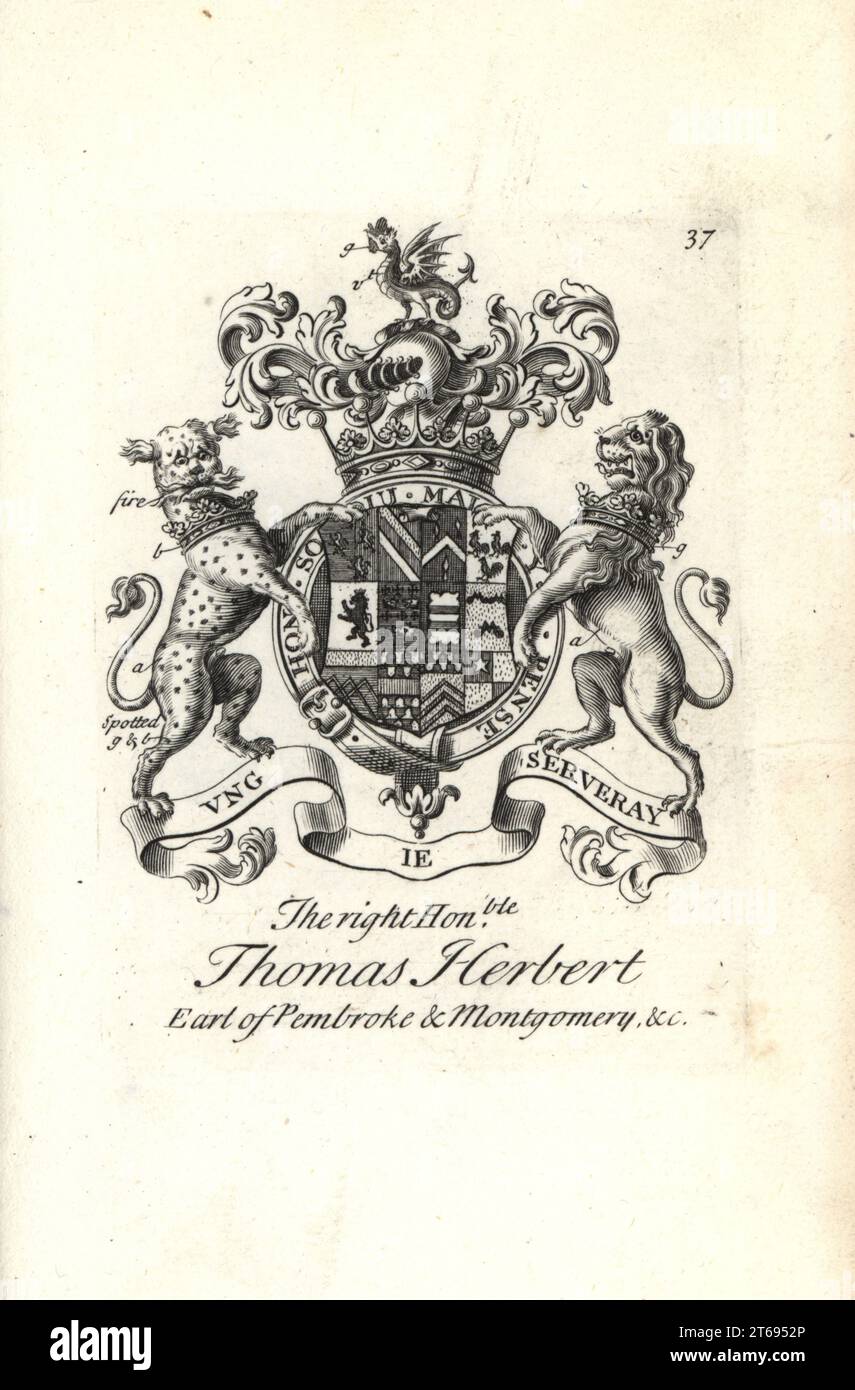 Coat of arms and crest of the right honorable Thomas Herbert, 8th Earl ...