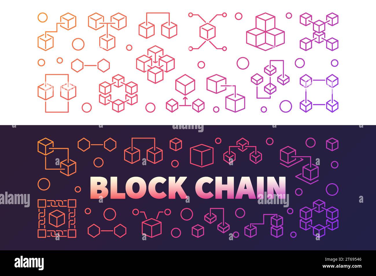 Block Chain cryptocurrency vector colored banners in thin line style ...