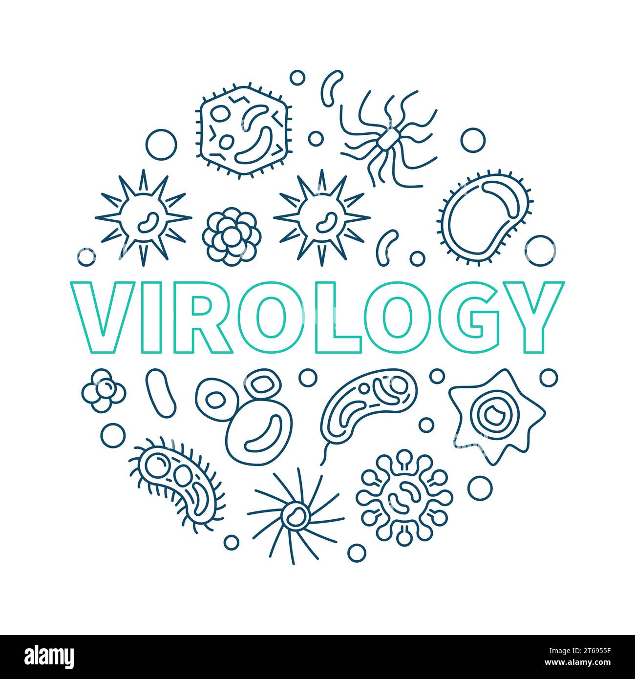 Virology round creative vector concept biology illustration in thin ...