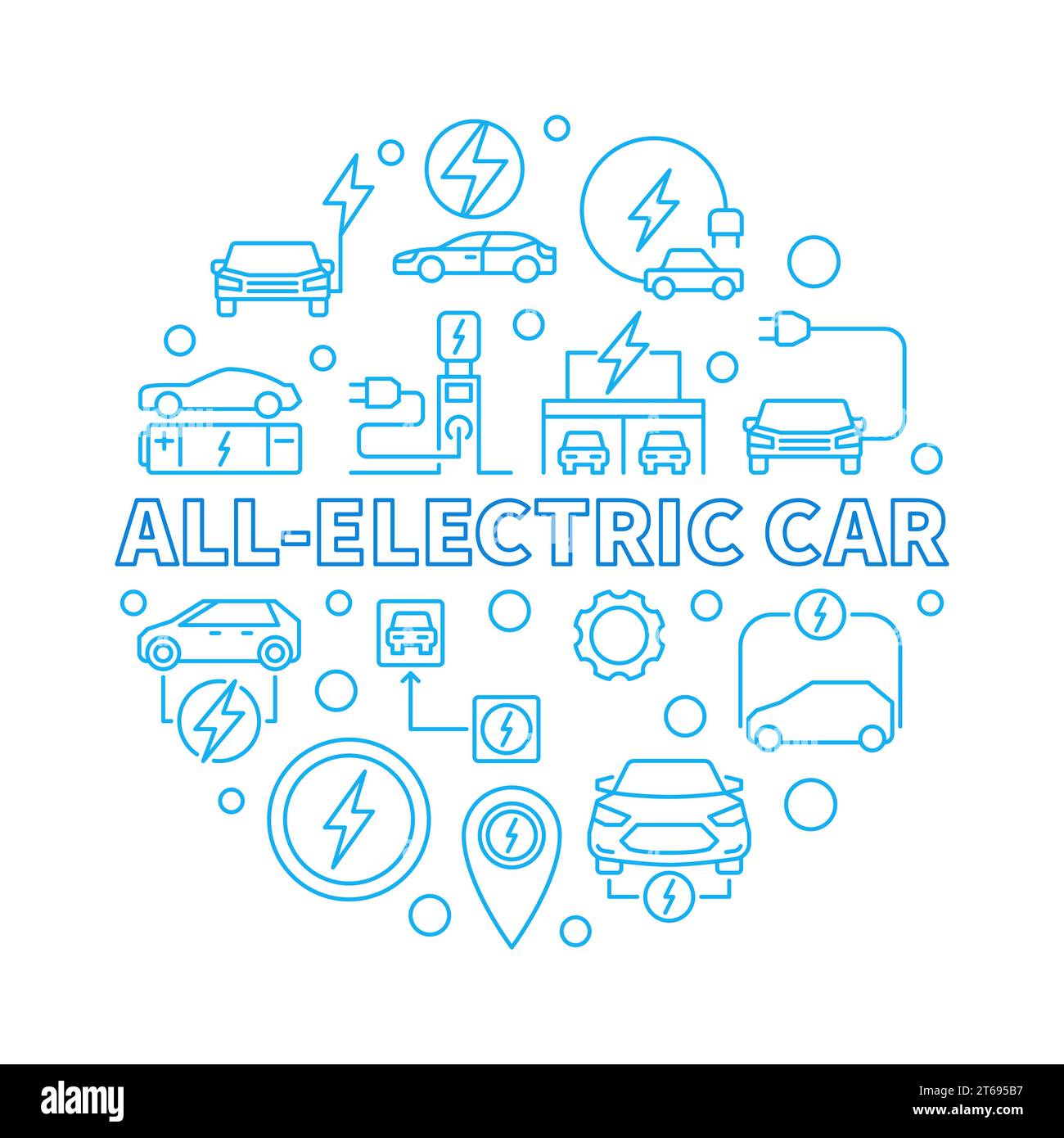 All-electric Car round vector concept illustration in outline style ...
