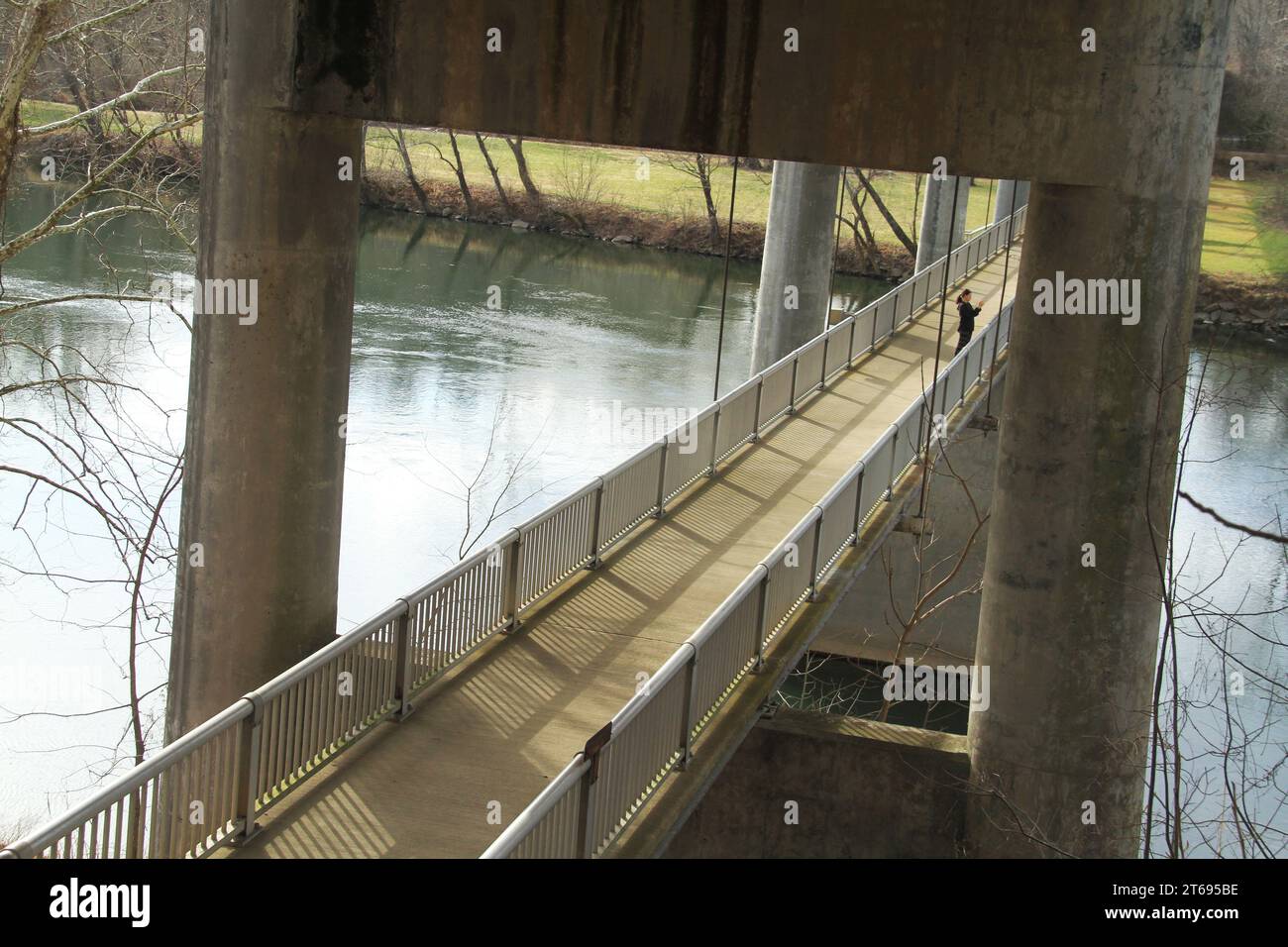 Blue Ridge Parkway, VA, USA. Large bridge over James River with walkway ...