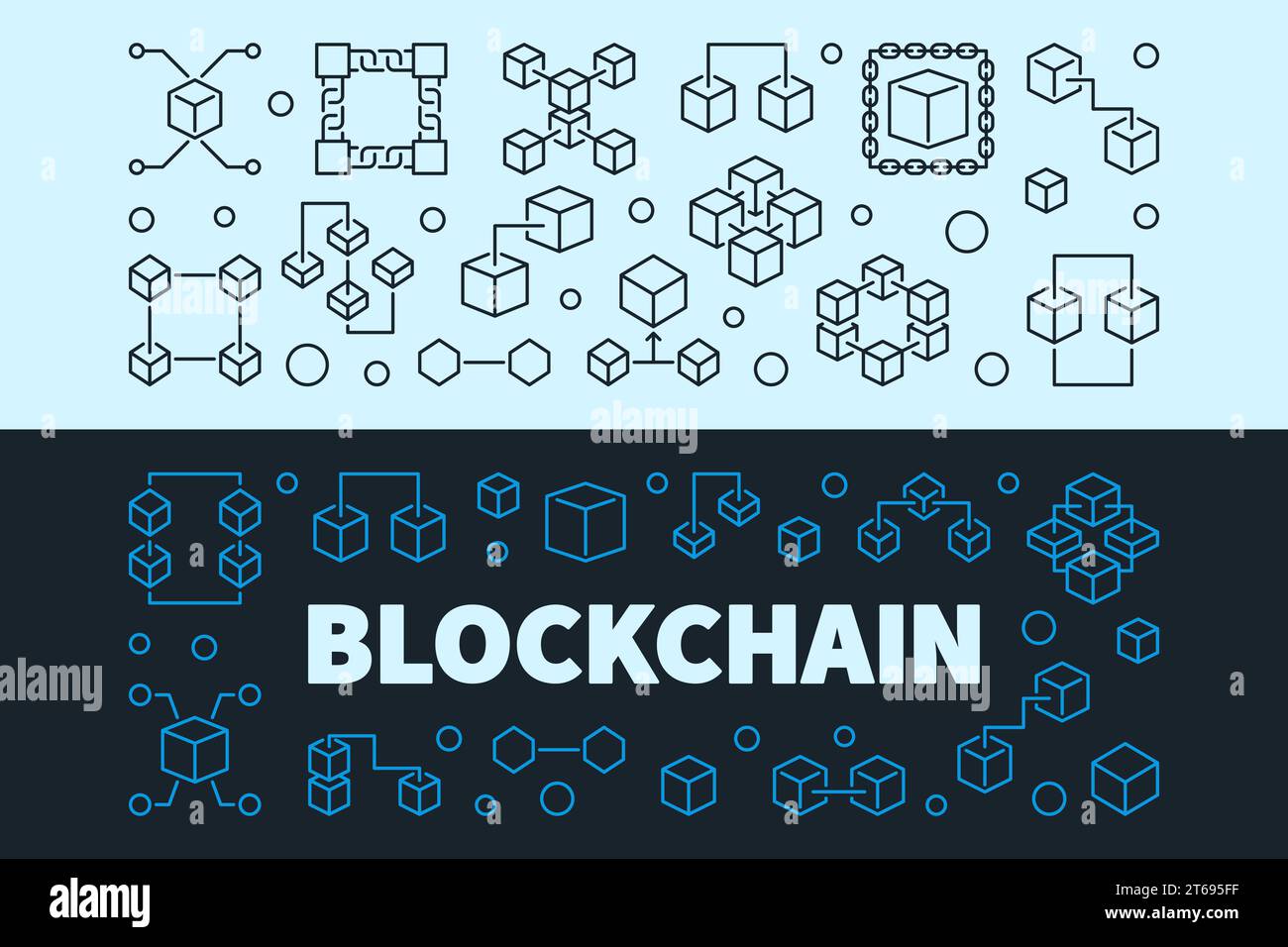 Vector Blockchain concept banners set. Block chain illustration in thin line style Stock Vector ...