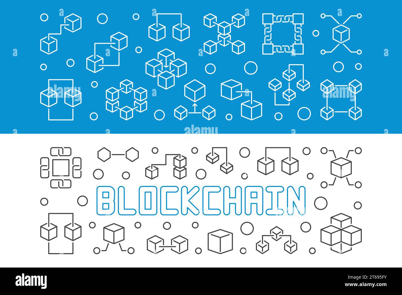 Set of two Blockchain crypto horizontal banners. Vector illustration in ...