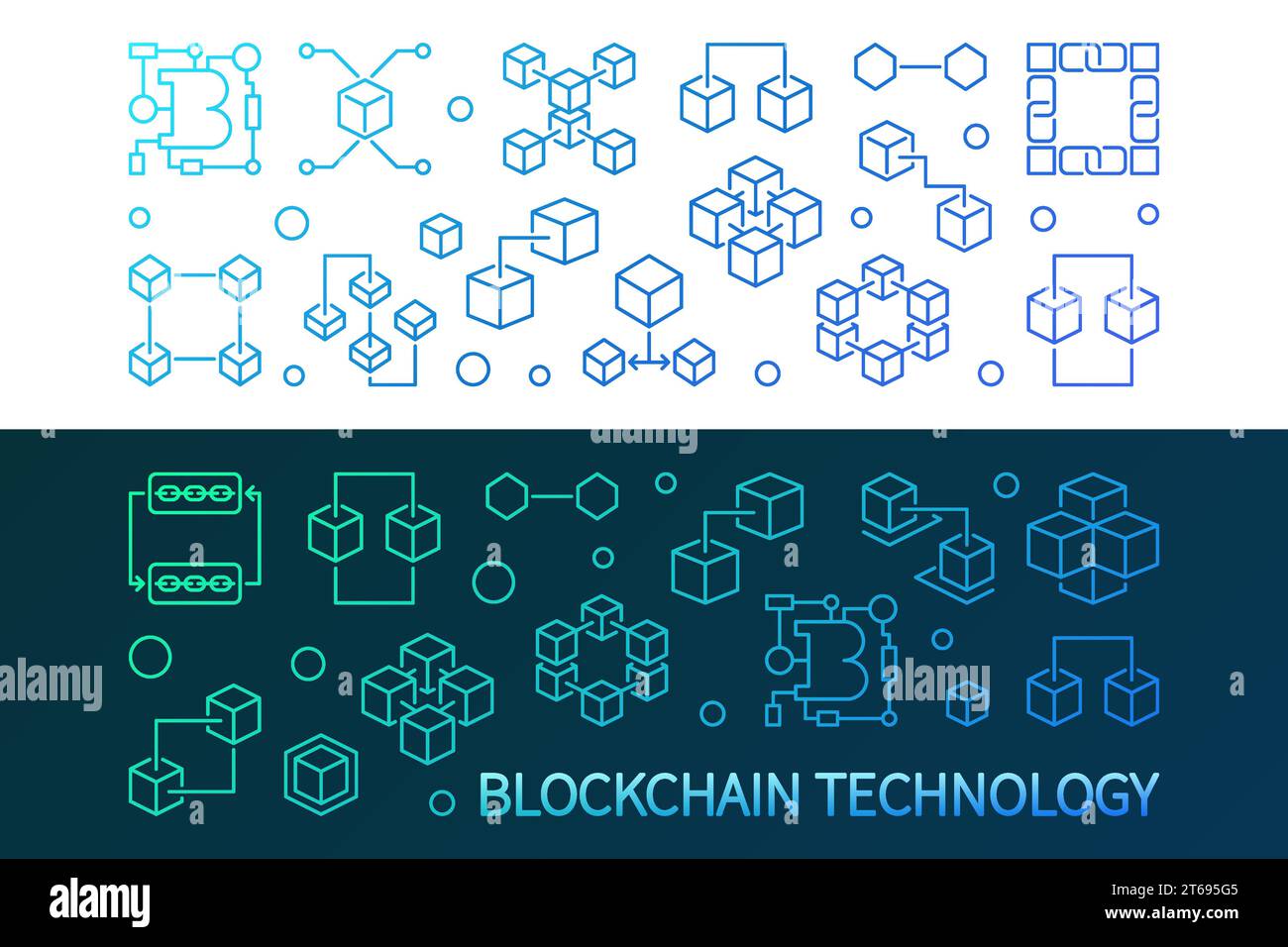 Blockchain technology vector colorful modern horizontal banners in outline style Stock Vector ...
