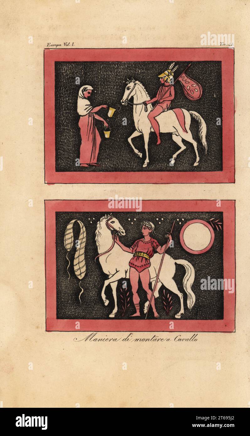 Ancient Greek method of riding a horse bareback. A young man returns ...