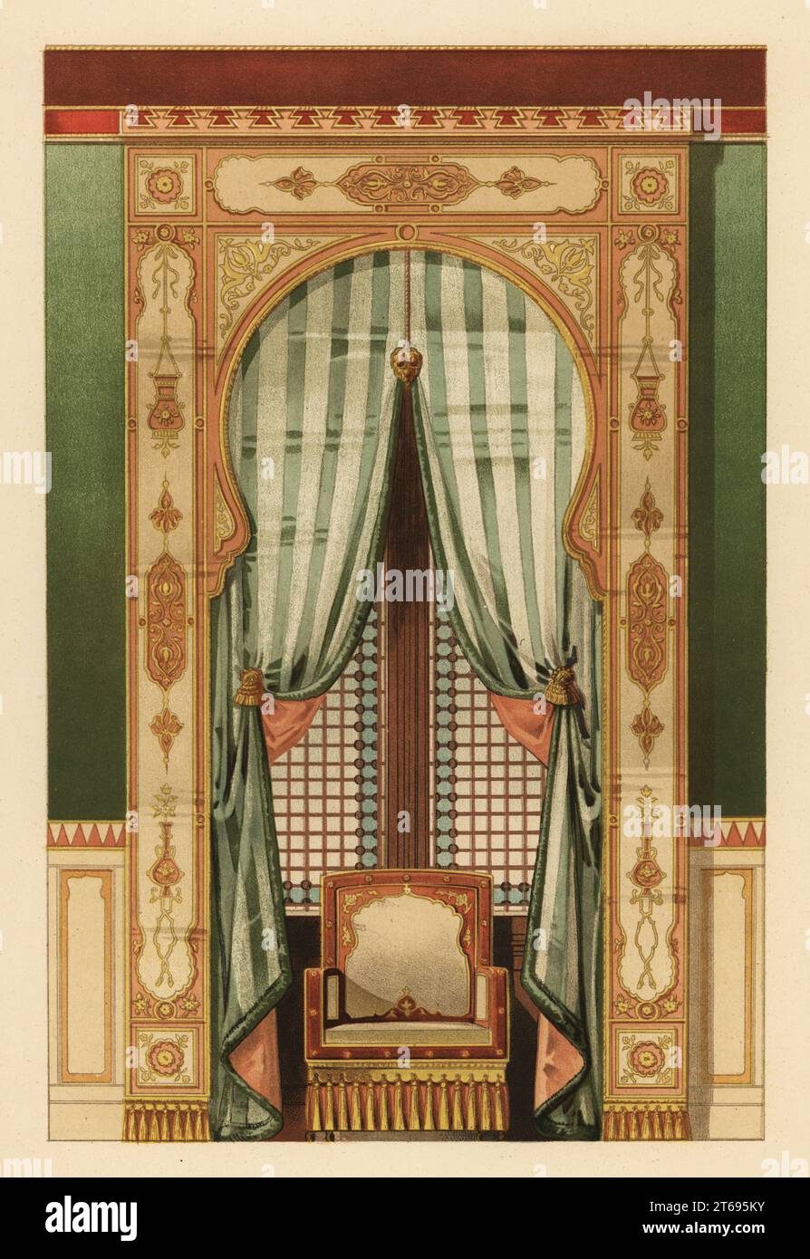 Arab-style wall hanging, circa 1900. Two-tone satin valance with gold ...