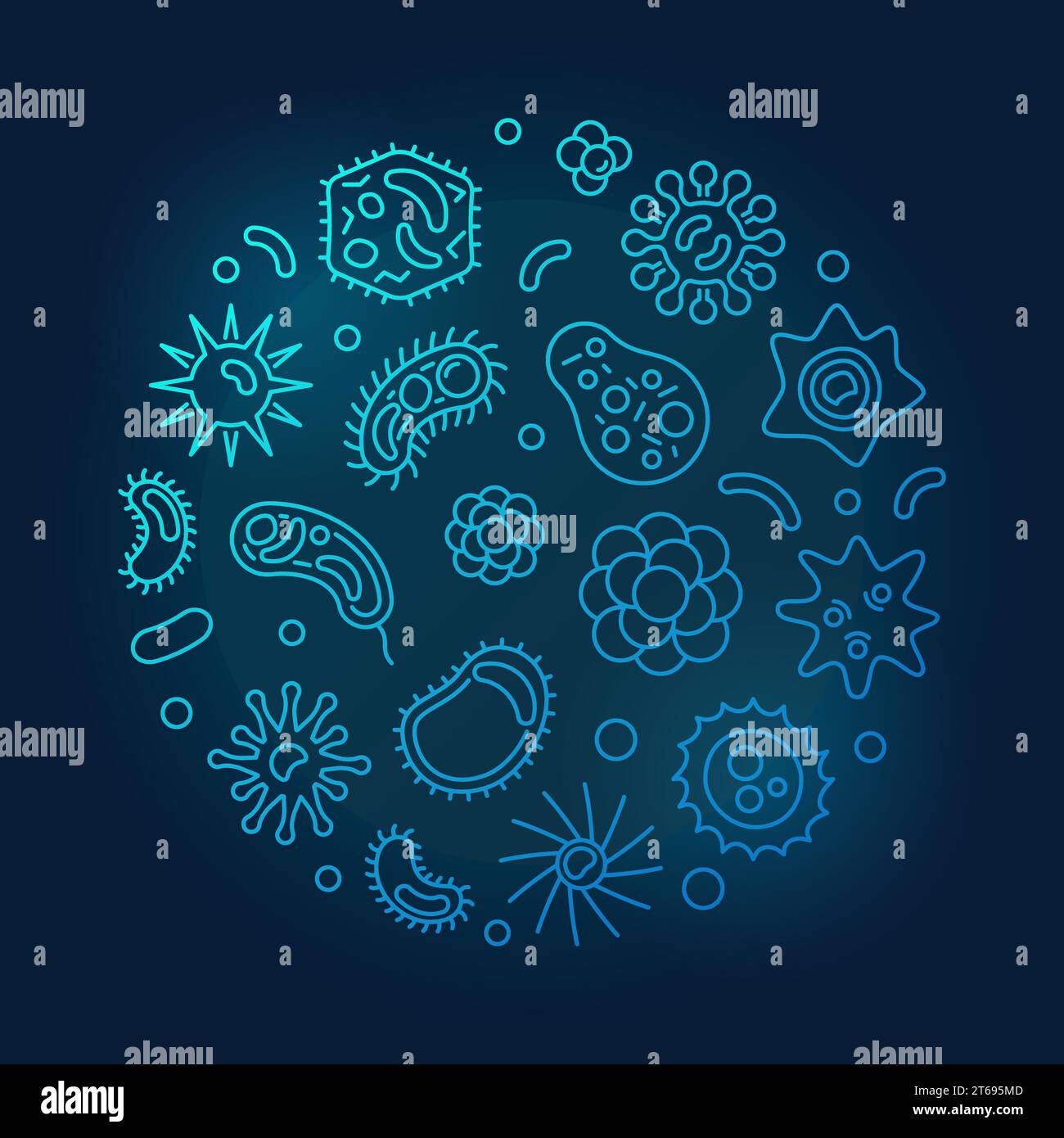 Microorganisms round vector blue illustration made with bacteria and ...
