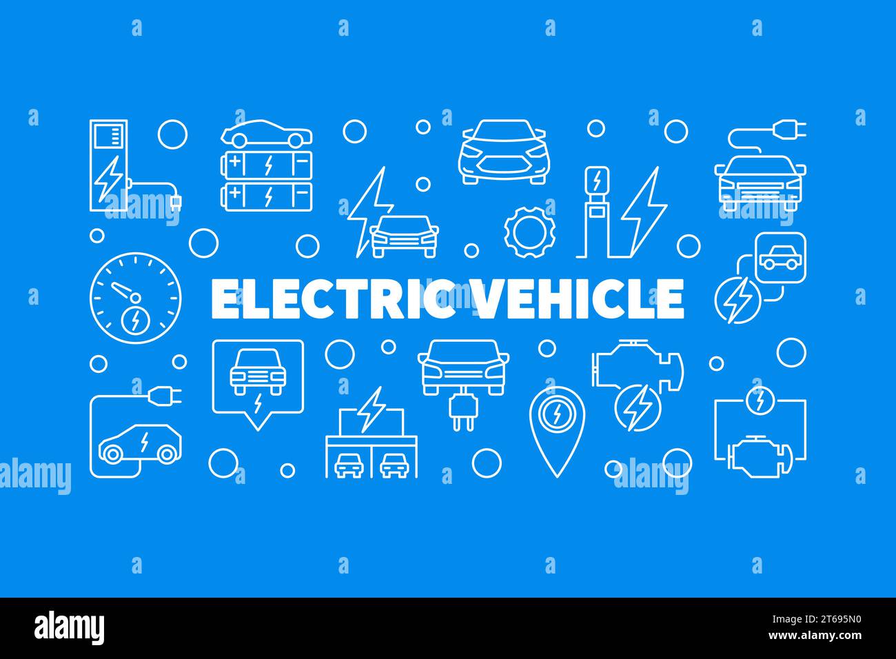 Electric vehicle horizontal outline banner. EV vector concept ...
