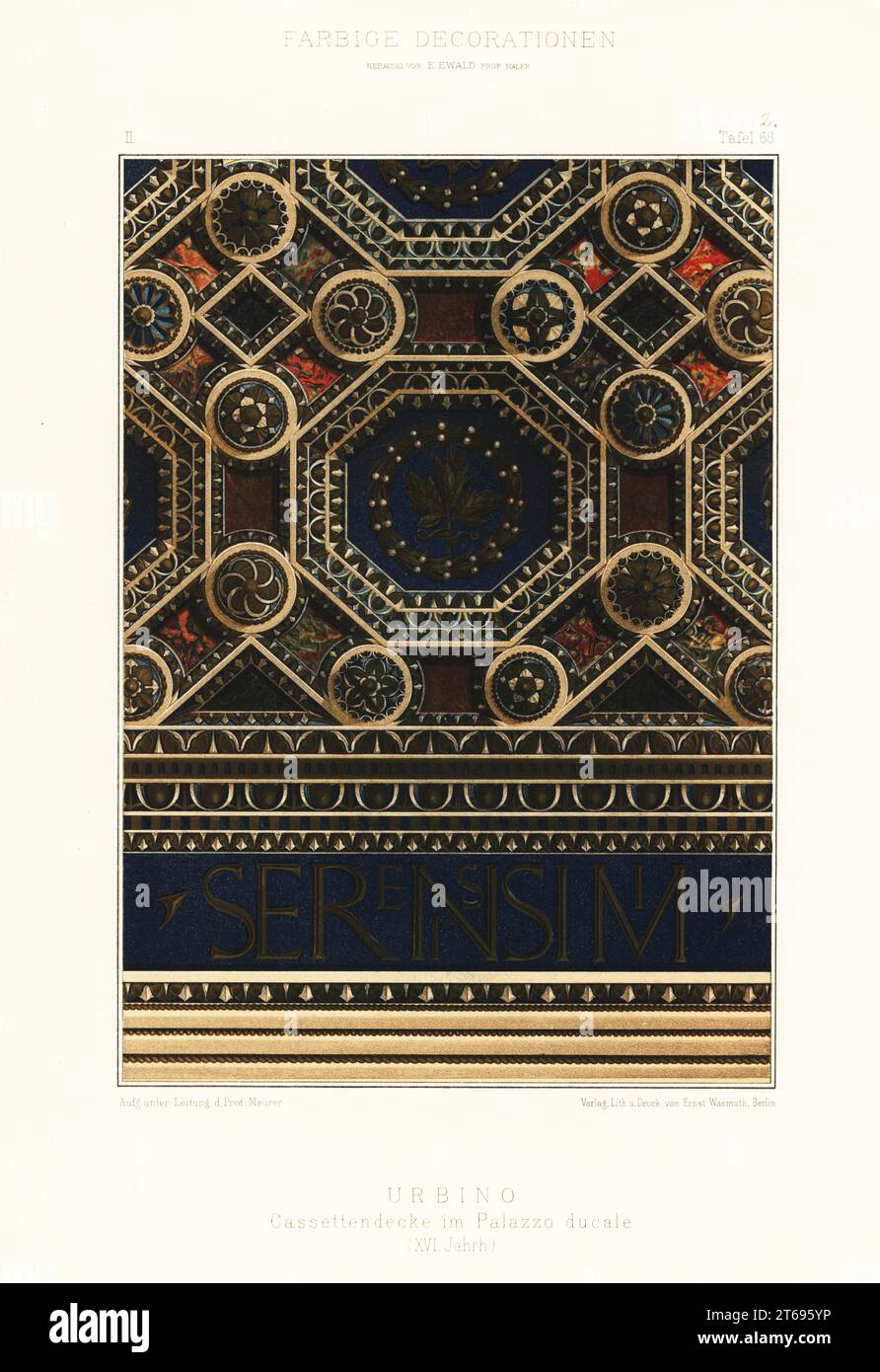 Coffered ceiling in the Ducal Palace, Urbino, Italy, 16th century ...