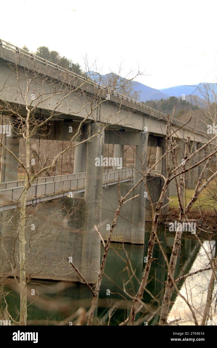 Blue Ridge Parkway, VA, USA. Large bridge over James River with walkway ...