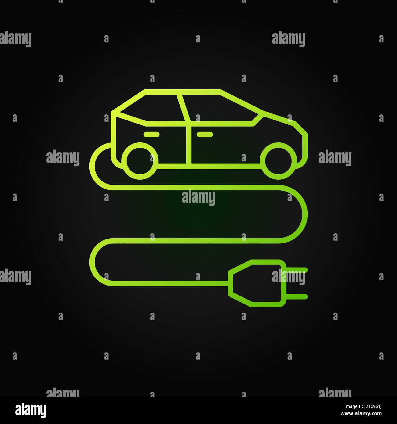 Electric vehicle with plug green line icon. Vector EV concept outline ...
