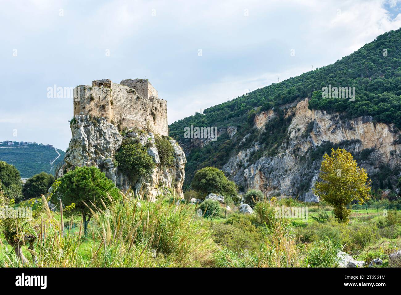 17th century Mseilha Fort built on a limestone rock, Lebanon Stock ...