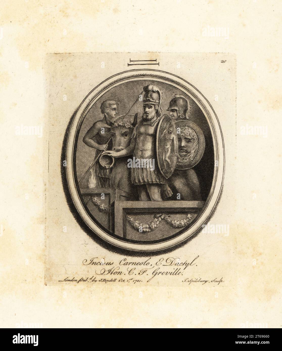 Ancient warriors in armour leading a sacrificial bull to an altar ...