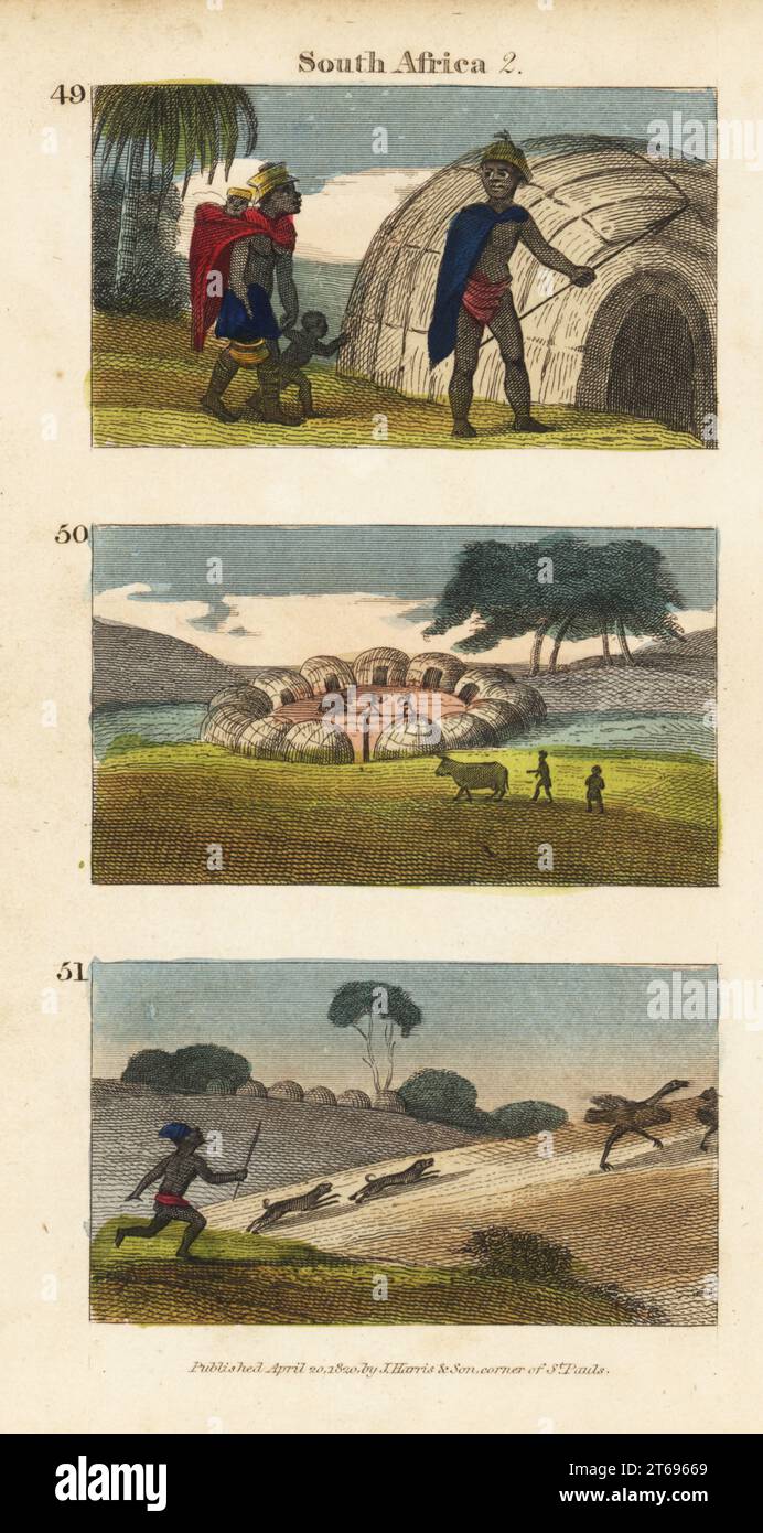 Khoikhoi people in kross sheepskin capes and aprons outside a hut 49 ...