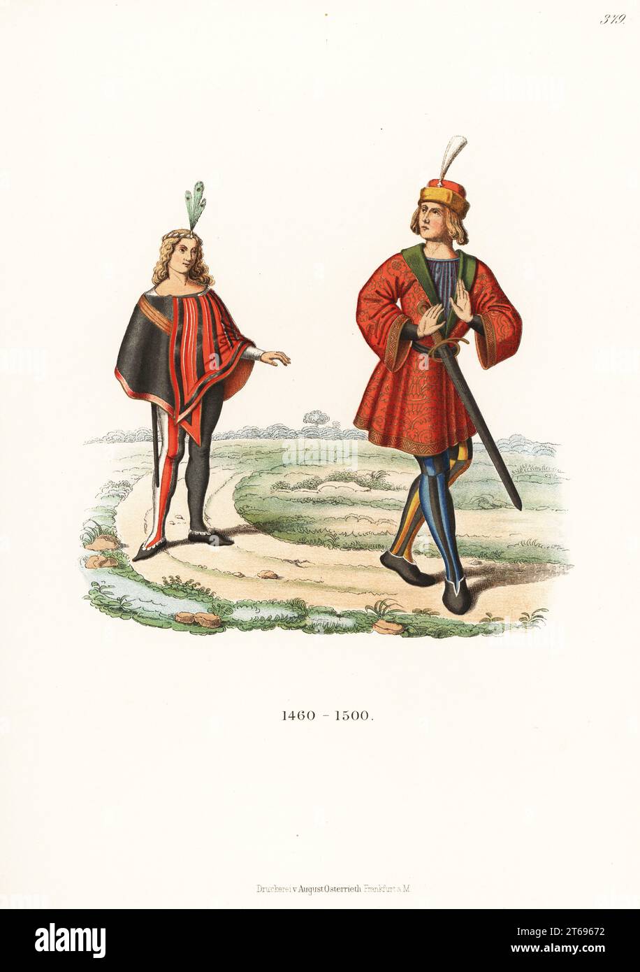Costumes of young German noblemen, late 15th century. Both are ...