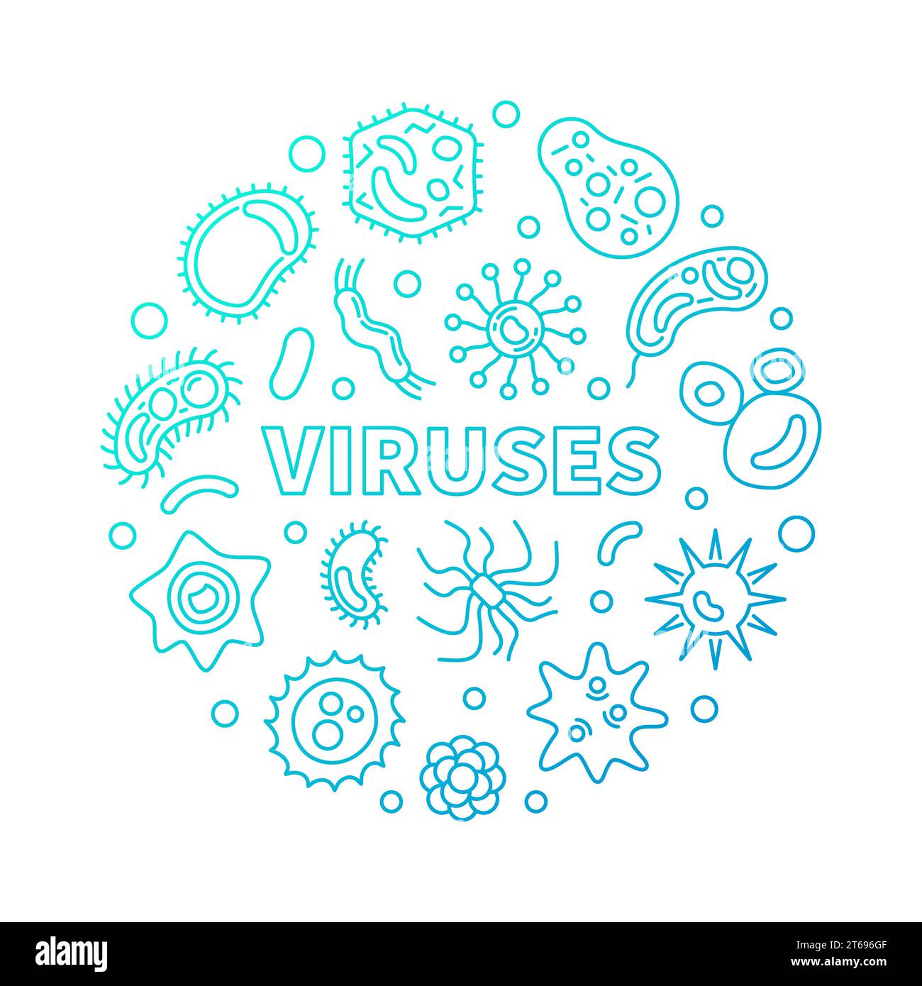 Viruses round vector blue illustration in outline style. Virus or ...