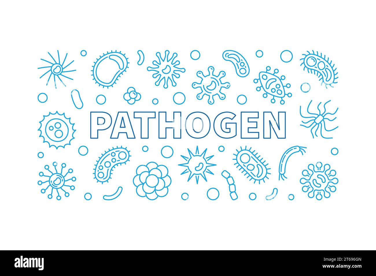 Pathogen Blue Horizontal Banner Vector Concept Creative Illustration In Thin Line Style On