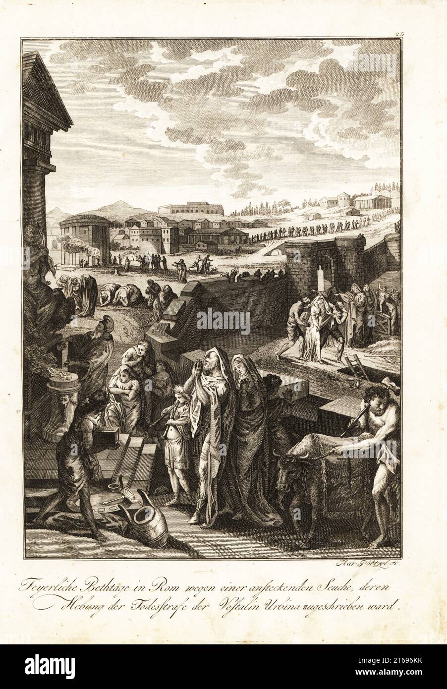 Romans praying at a temple to the Vestal Virgin Orbinia to end the ...