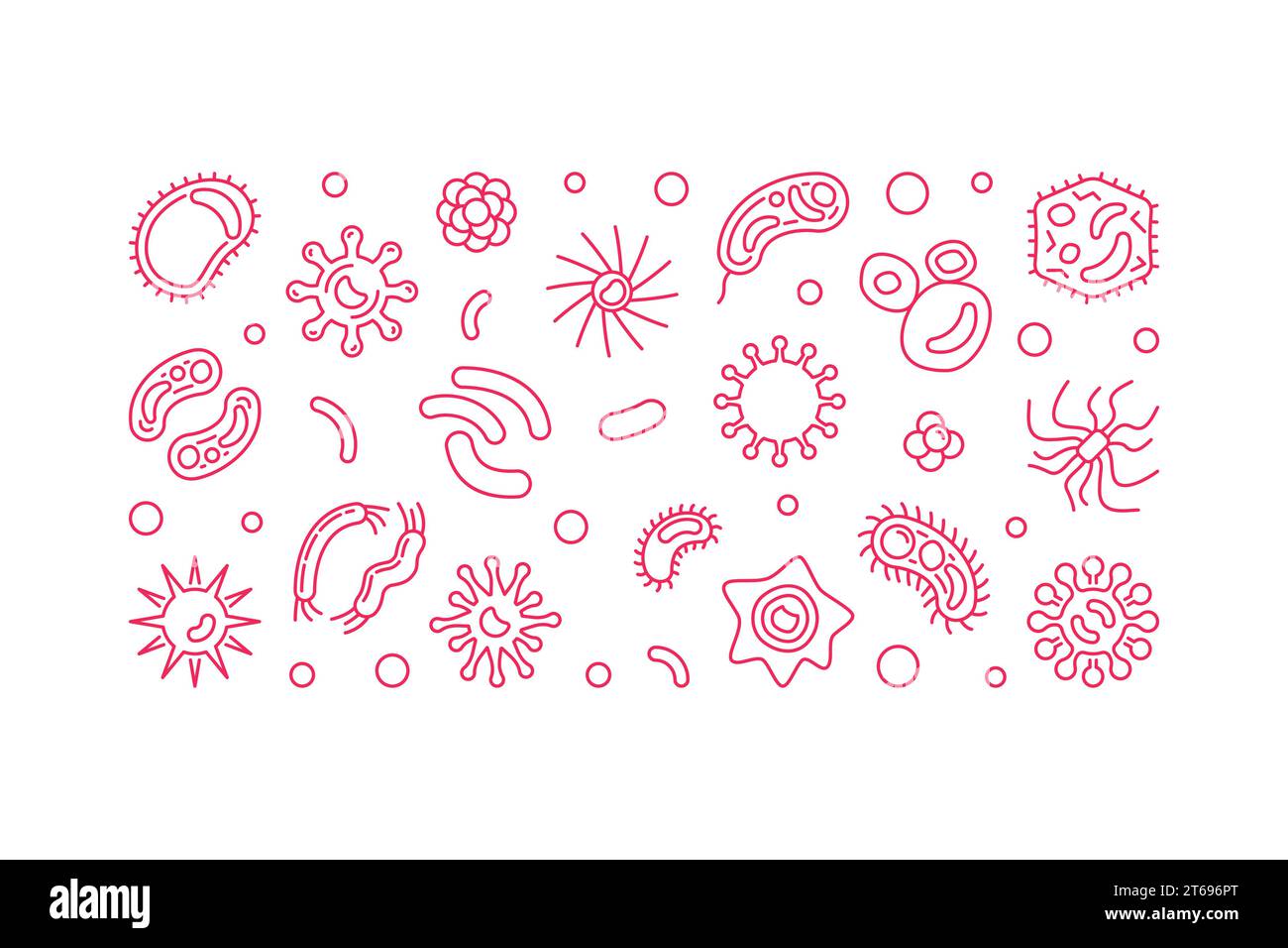 Virology horizontal lienar banner. Vector microbiology minimal red ...