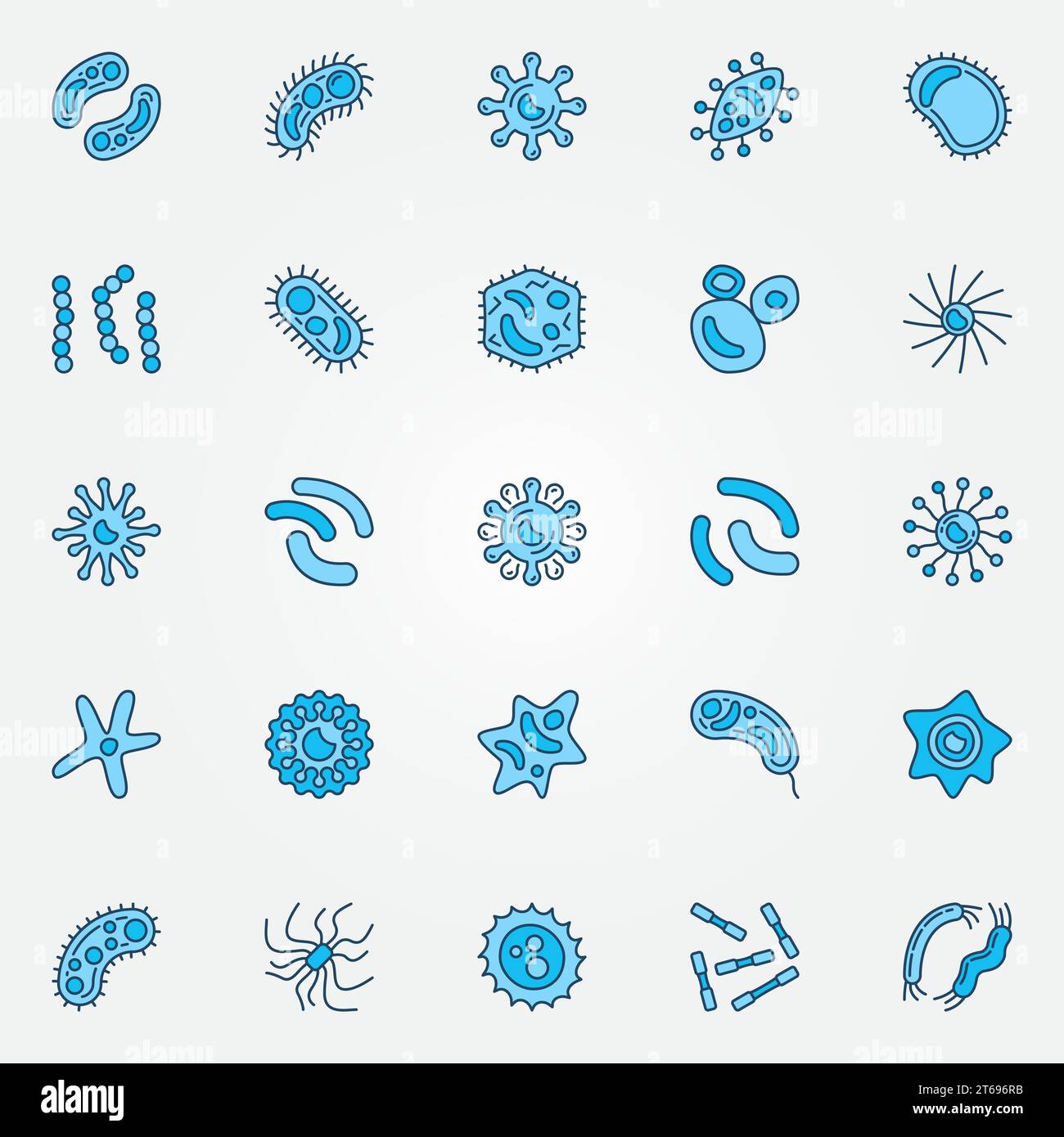 Bacteria blue icons set - viruses and microbes creative signs or logo ...