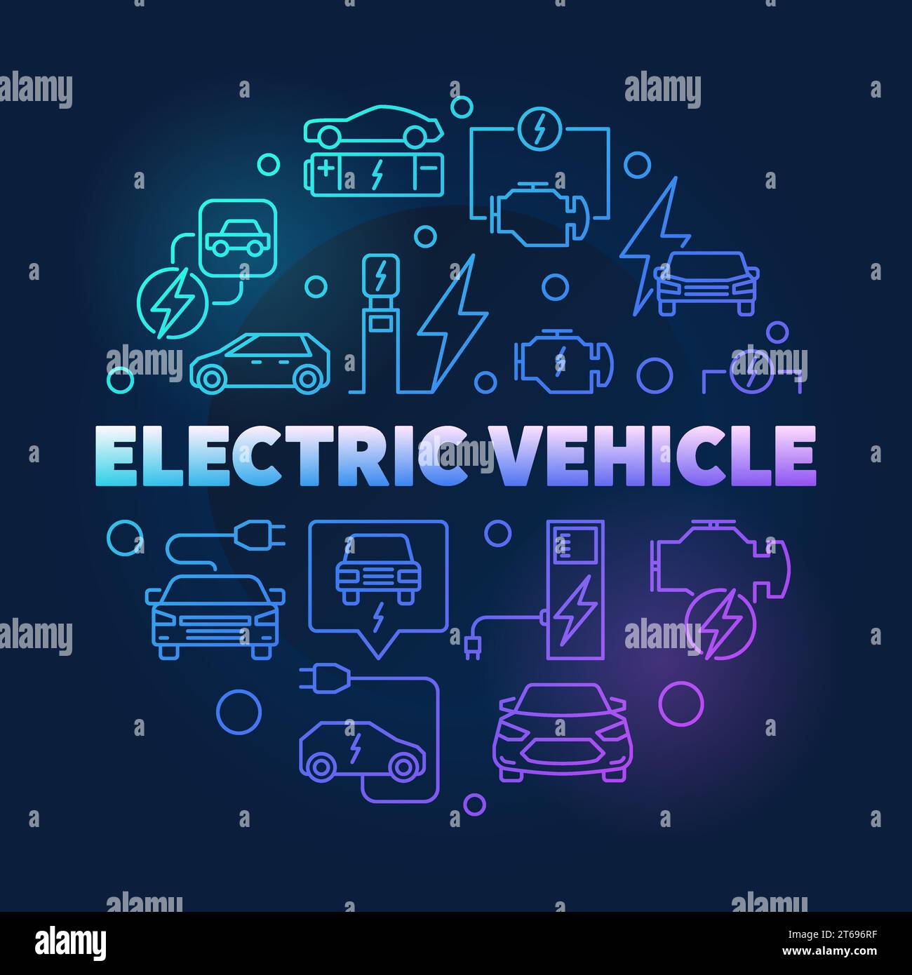 Electric vehicle round vector bright illustration in outline style. EV ...