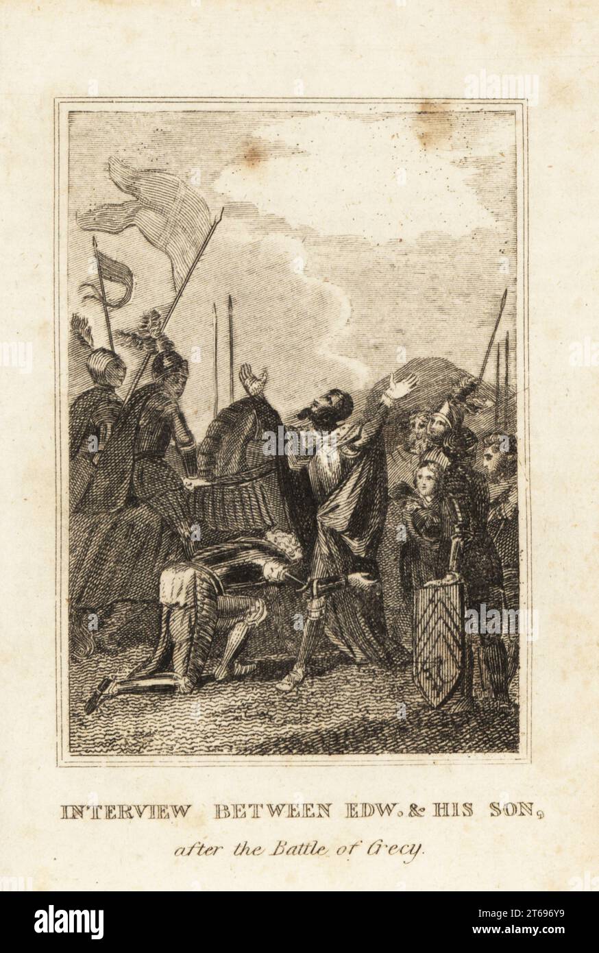 Edward the Black Prince kneels before his father King Edward III after ...