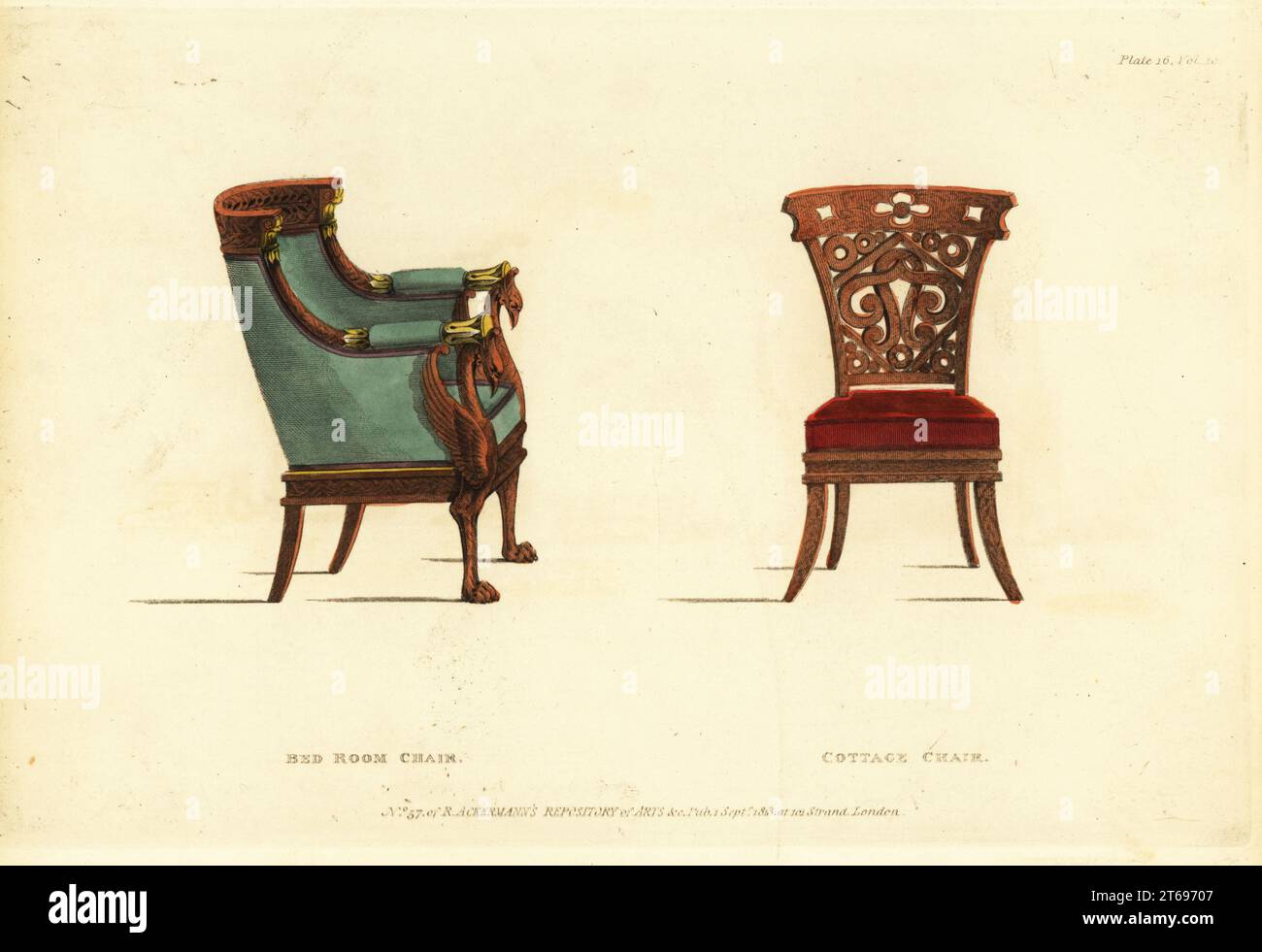 Regency era bedroom chair in mahogany or satin wood upholstered in ...