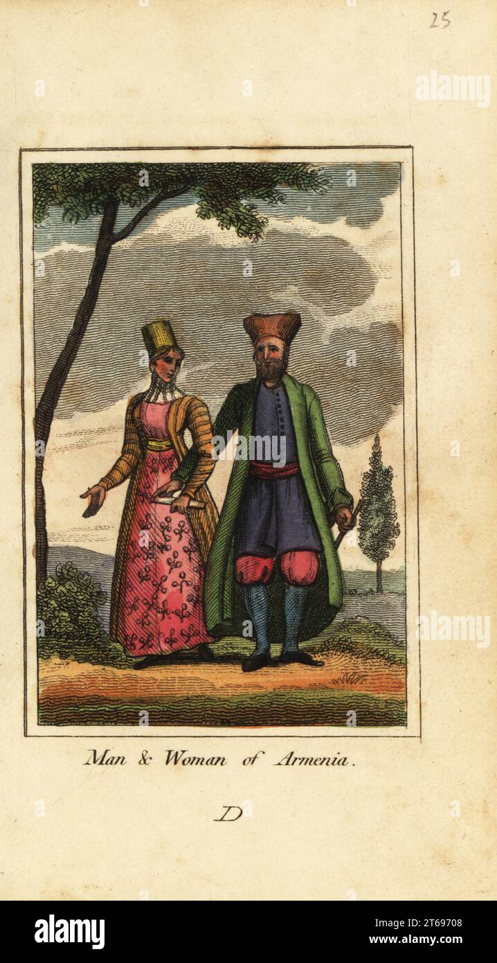 Man and woman of Armenia, 1818. The man wears a turban, coat, tunic and ...