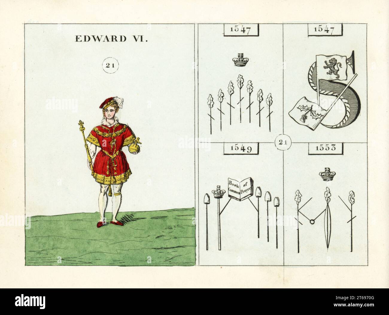 Portrait of King Edward VI of England, as a young man in velvet cap and ...