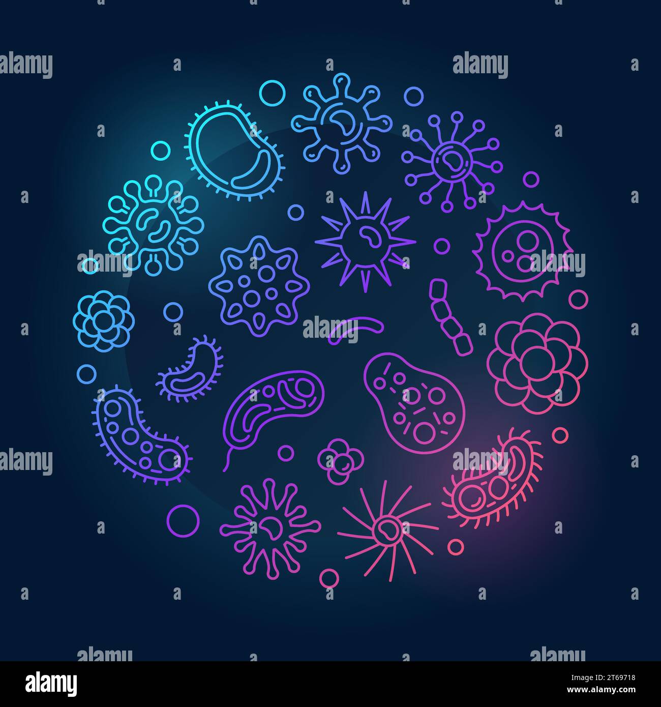 Bacteria round vector colored illustration made with microbe, bacterium ...