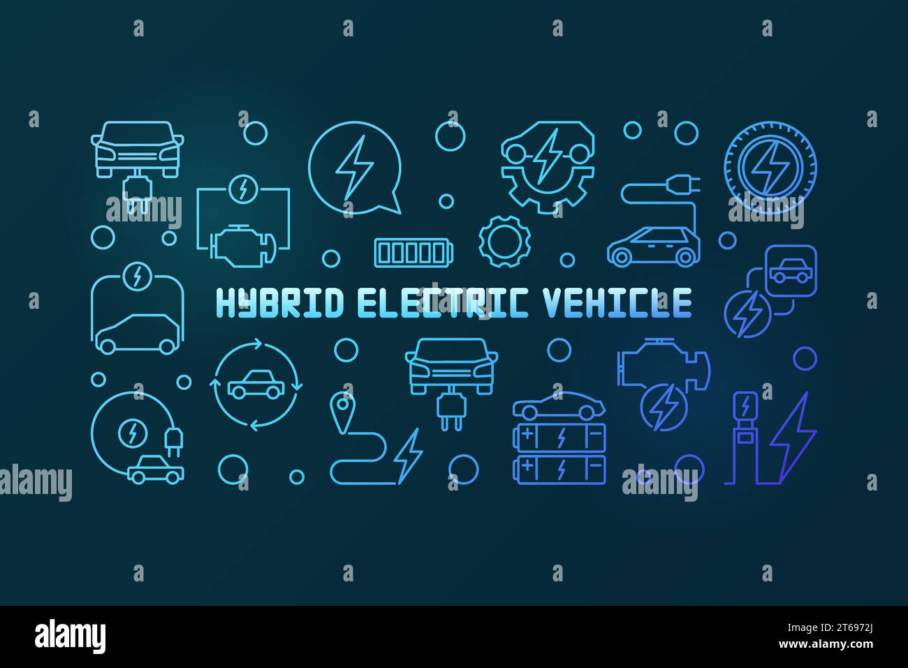 Hybrid electric vehicle blue horizontal outline banner - vector Hybrid ...