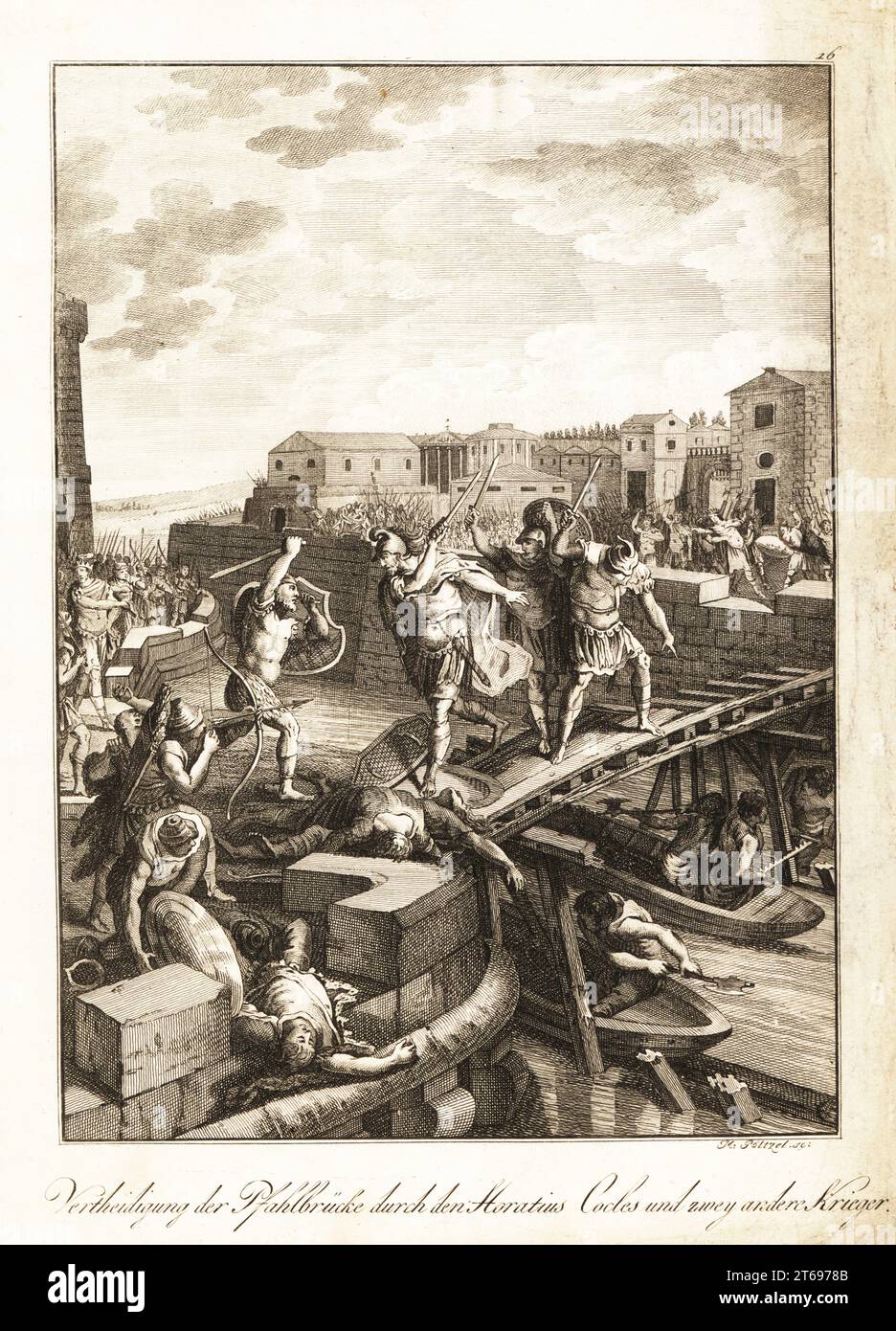 Roman army officer Publius Horatius Cocles defending the Pons Sublicius ...