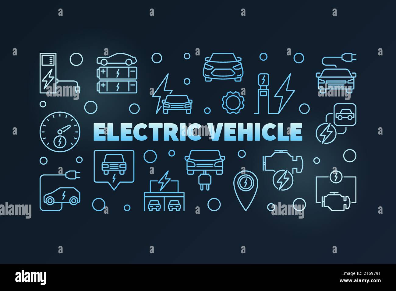 Electric vehicle horizontal outline blue banner. EV vector concept ...