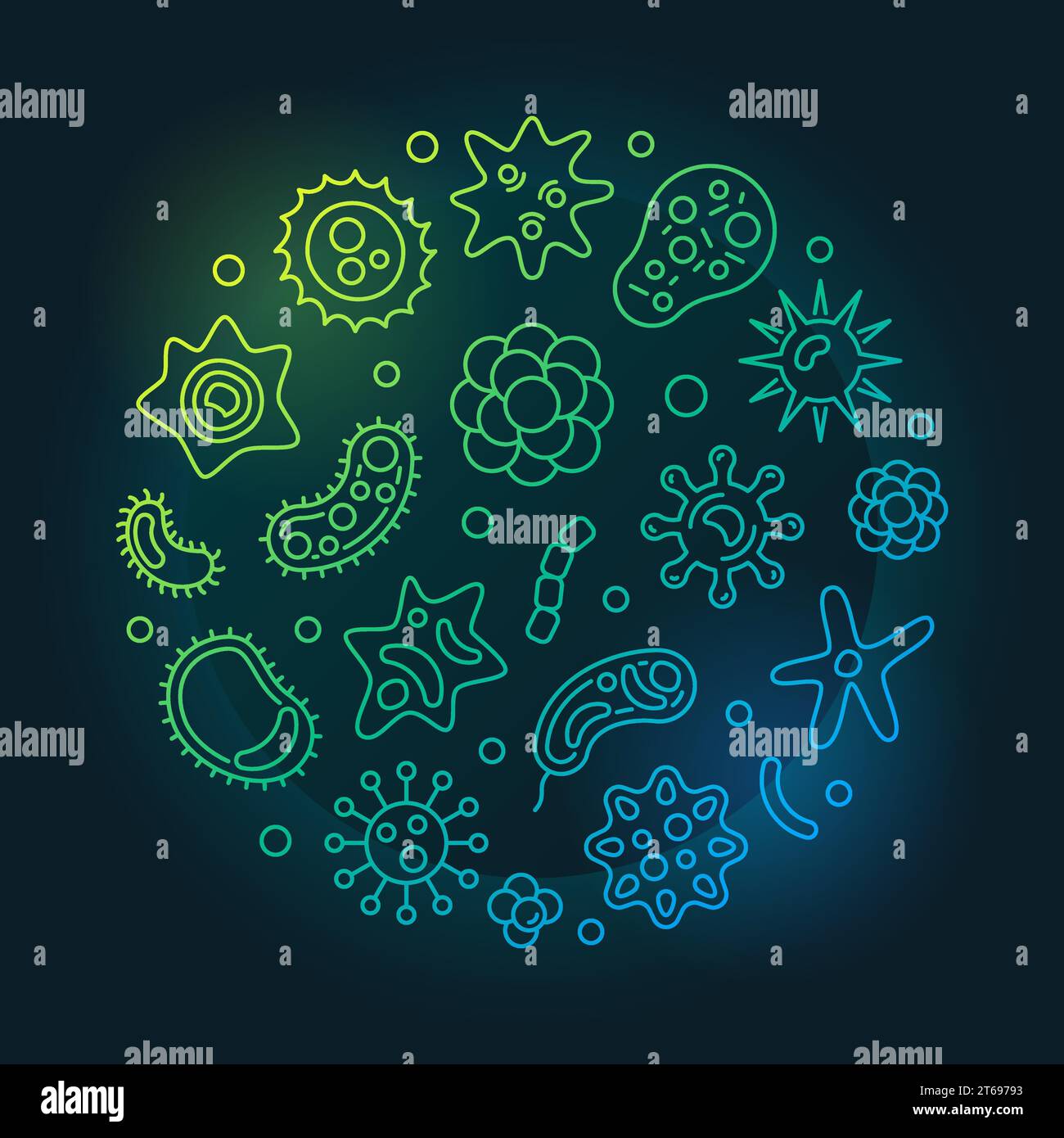 Human microbiota round vector colorful concept illustration in thin ...