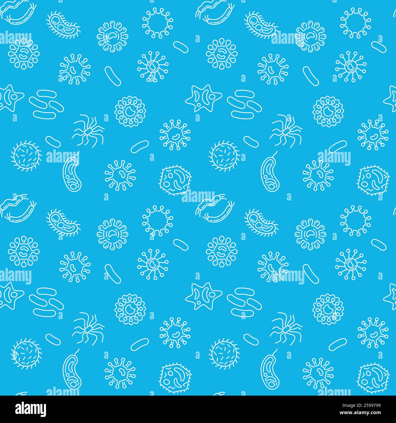 Microbiology vector blue seamless pattern or background in thin line ...