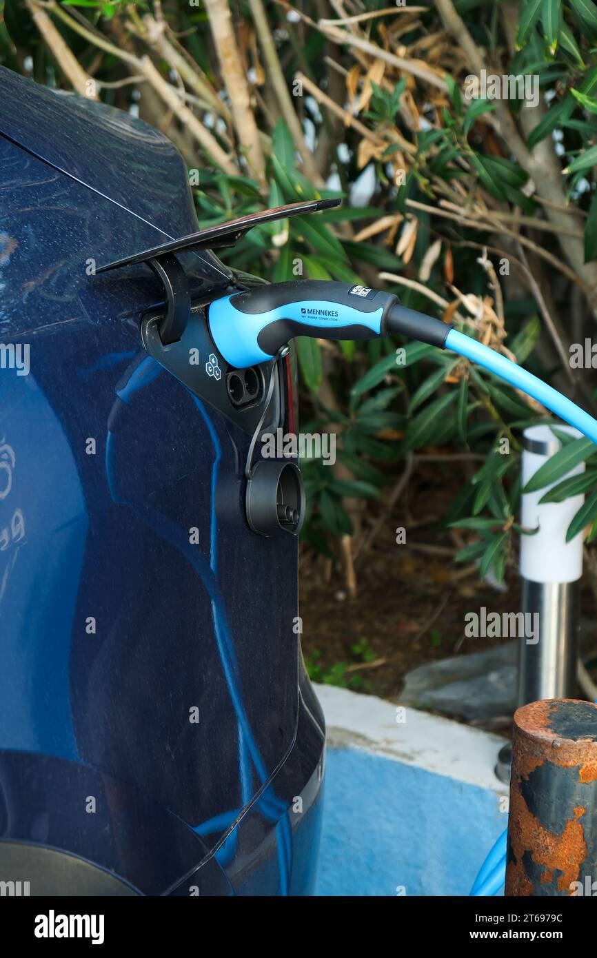 Istanbul, Turkey - November 5, 2023: A dark blue Tesla Model Y is ...