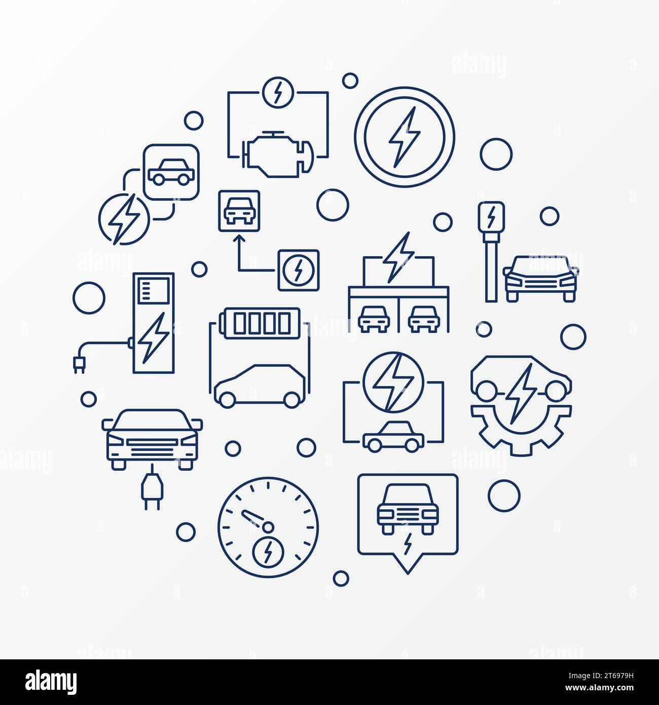 Plug-in EV round vector illustration made with electric car outline ...