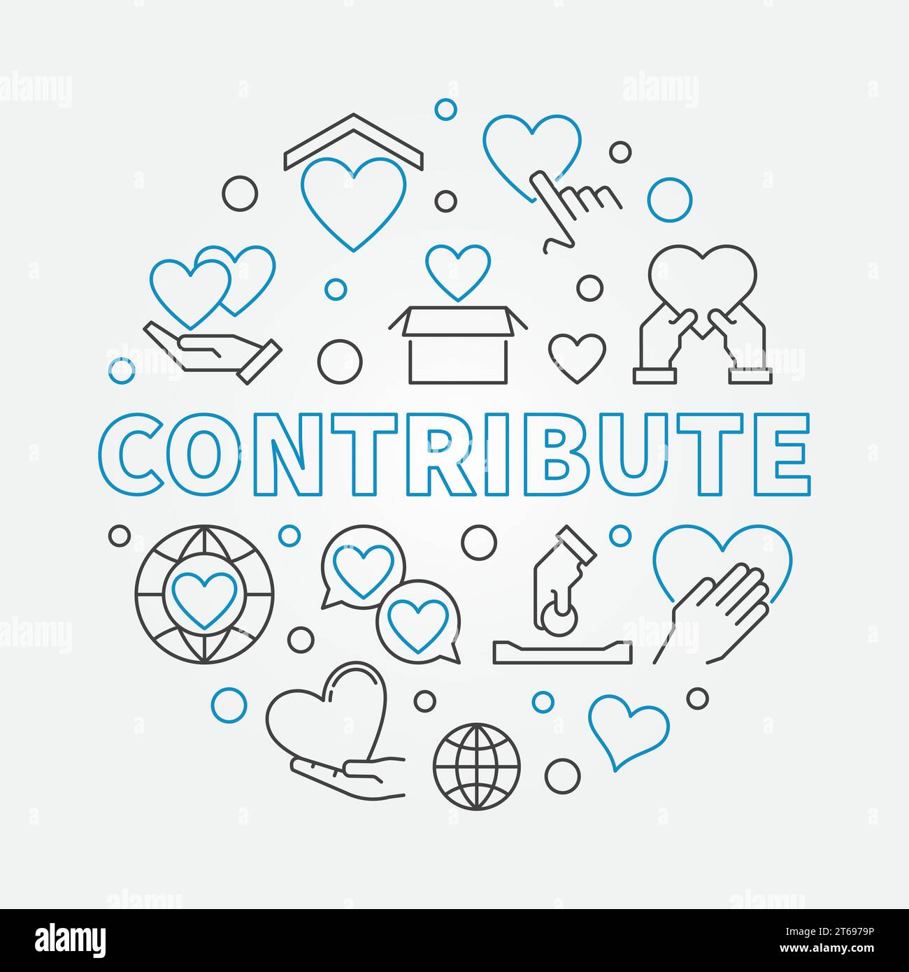 Contribute round vector concept illustration in thin line style on ...