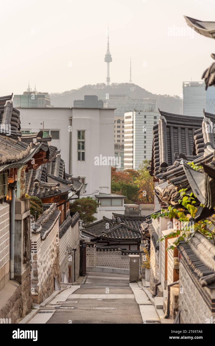 Bukchon Hanok village old traditional Korean architecture district and ...