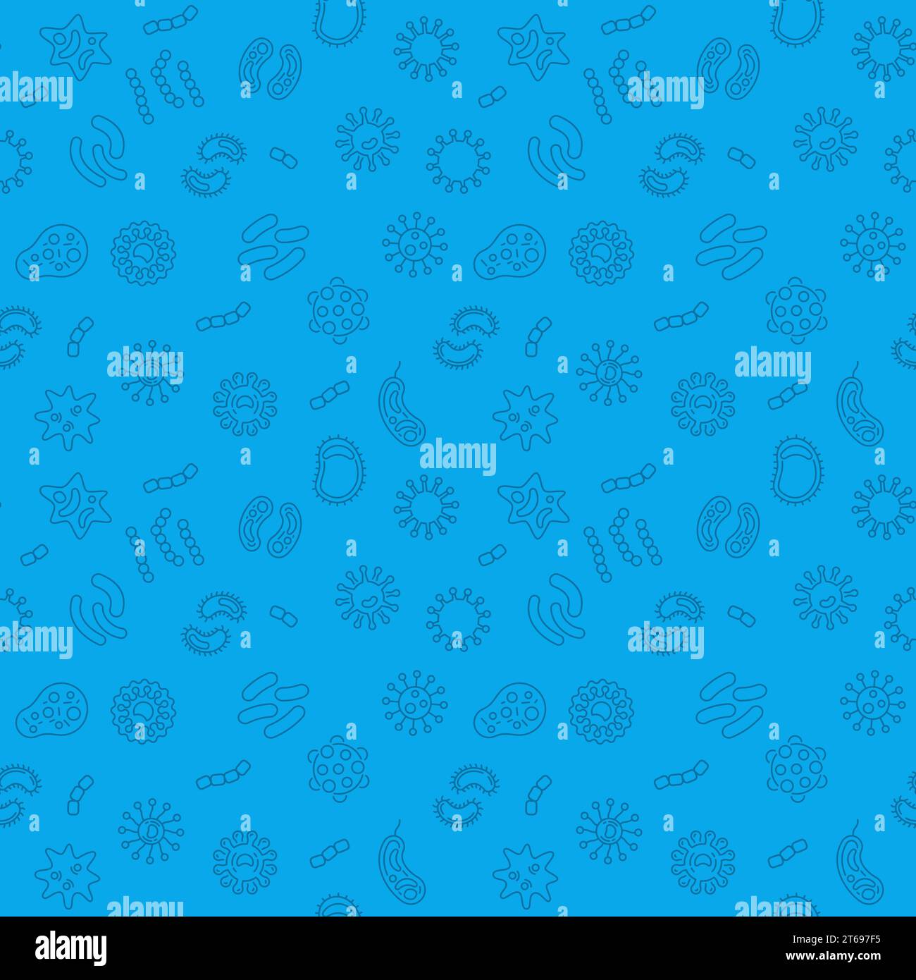 Seamless microbiology blue pattern or background with microorganism ...