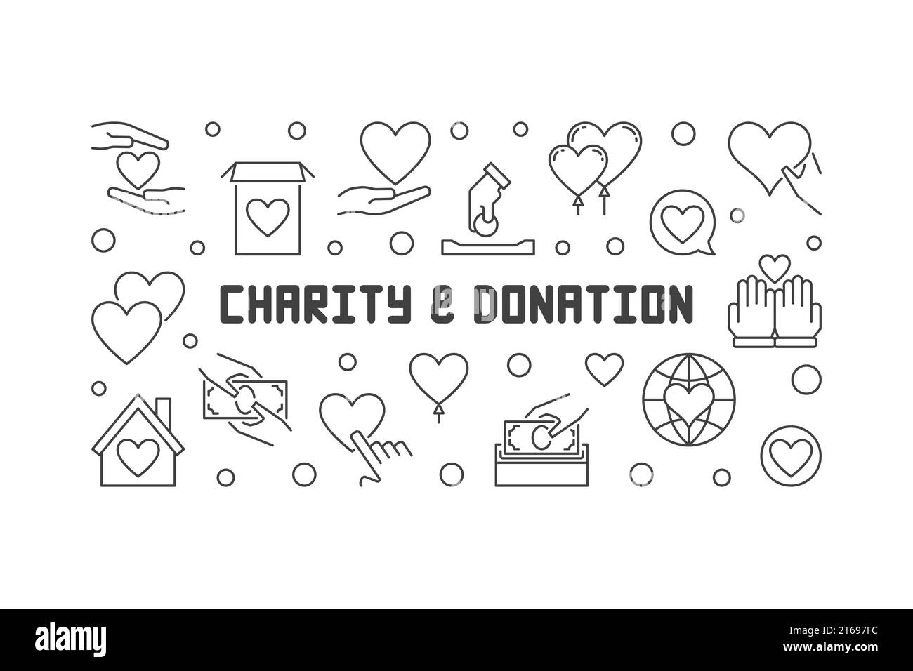 Charity and Donation vector concept minimal outline banner or ...